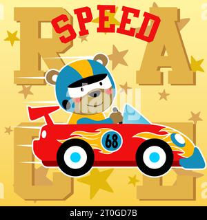 cartoon teddy bear racing car isolated on white background. Vector ...