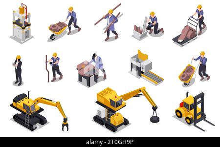 Scrap metal composition with forklift and loader symbols isometric ...
