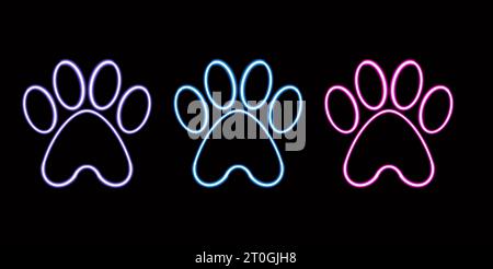 glossy paw print glowing desktop icon, neon sticker, neon figure ...