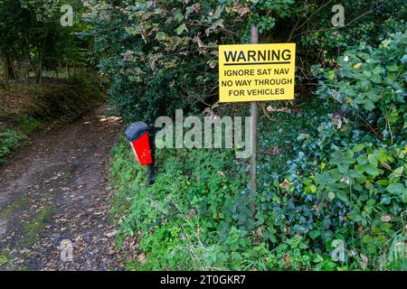 Sign warning ignore Sat Nav no through way for vehicles, Melton ...