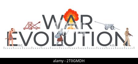 War evolution history flat composition with flying arrows artillery ...