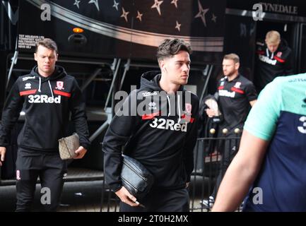 Hayden Hackney of Middlesbrough arrives for the Sky Bet Championship ...