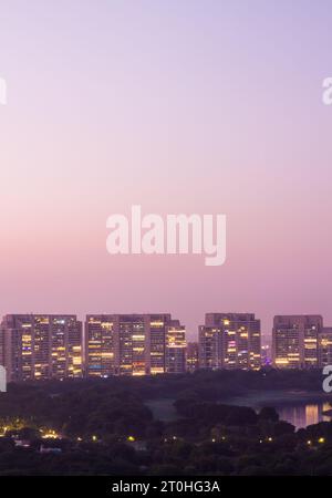 Gurgaon cityscape lit up with colourful Diwali Lights. Gurugram,Haryana ...