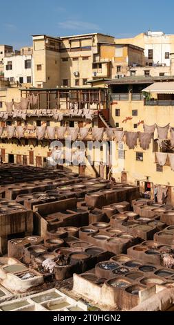 Traditional leather dyeing and tannery pits, Fez, Morocco, N Africa ...