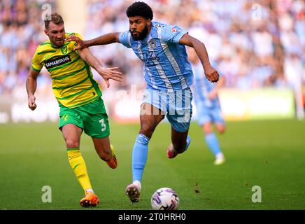 Coventry City's Ellis Simms (right) in action during the Sky Bet ...