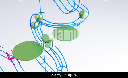 Colorful steel track rolling ball sculpture with plain background ...