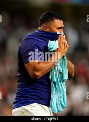 Samoa's Sama Malolo reacts at the end of the Rugby World Cup 2023, Pool ...