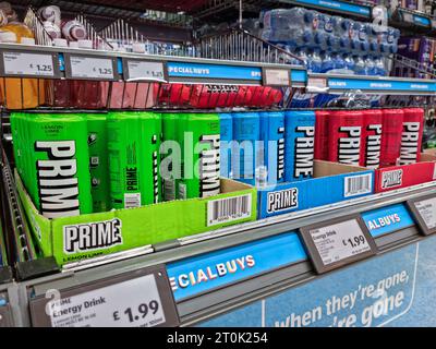 Exeter, UK - 07 October 2023: Prime energy drink for sale at Aldi Stock ...
