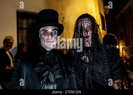 Sitges, Spain. 7th Oct, 2023. Creepy zombies invade the streets of ...