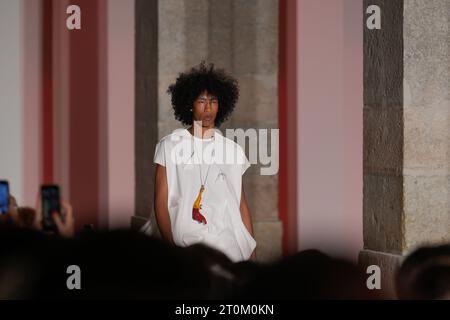 A model walks the runway during Kolovrat fashion show at ModaLisboa ...