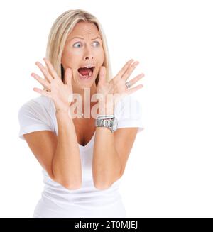 Danger, scared and horror woman scream for help with hands tie and ...