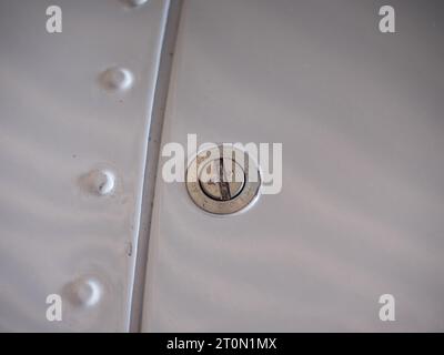 Detail of smalll airplane body. Ultralight plane or drone, aluminum ...