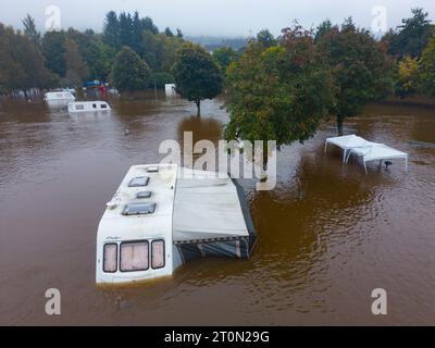 Aerial view of flooded caravan park in Brechin after the River South ...
