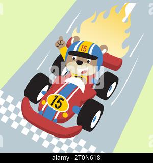 cartoon teddy bear racing car isolated on white background. Vector ...