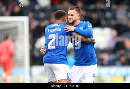 Rangers' Nicolas Raskin (left) and James Tavernier reacts after the ...