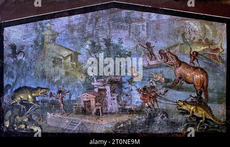 Pompeii - Nilotic scene. Ancient Roman mosaic. Naples, Italy Stock ...