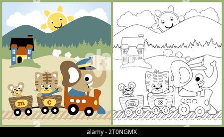 Cartoon Happy Train Coloring Page. Locomotive Isolated On White ...