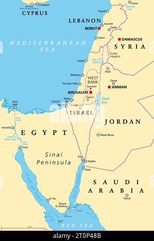 Jordan political map with capital Amman, national borders, important ...