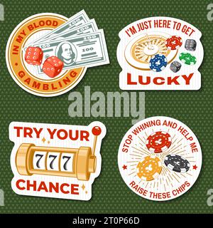 Gambling sticker, print, logo, badge design with wheel of fortune, two ...