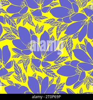 asymmetrical seamless floral blue outline pattern on yellow background ...