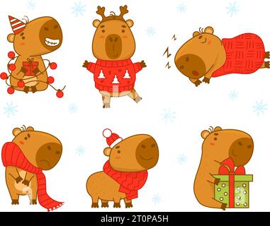 Christmas capybara with New Years garland. Vector illustration. Funny ...