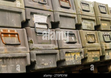 Boxes (inert) for anti-tank missiles on back of a flat-bed lorry Stock ...