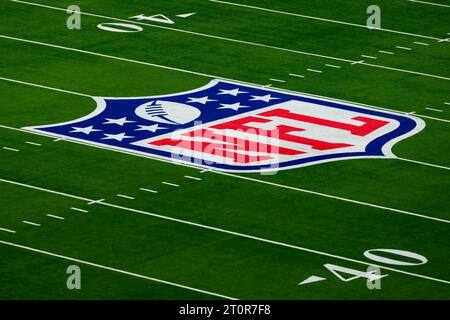 The Buffalo Bills logo is painted on the field at Highmark Stadium ...