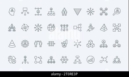 Structure and hierarchy of corporate company, org chart line icons set ...