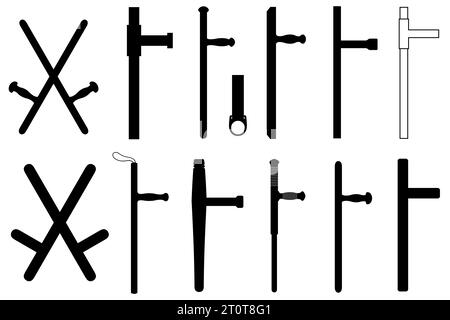 Collection of different Tonfa nightstick martial weapons isolated on ...
