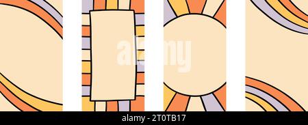 Groovy psychedelic frames in hippie style. Hand drawn retro border ...