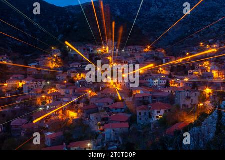 Evening view of Stemnitsa, a beautiful traditional village in ...