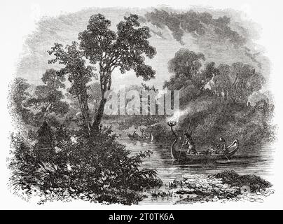 Saulteaux native Americans torch light fishing Stock Photo - Alamy