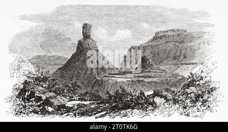 Chimney rocks along Colombia river bank, Oregon, USA. Exploration of ...