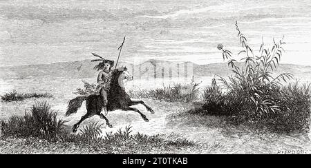 Mohave Indian on horseback. USA. Voyage of Heinrich Balduin Mollhausen ...