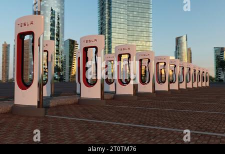 Tesla Superchargers-fast charging station Stock Photo - Alamy