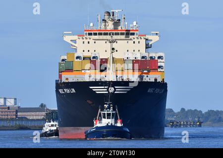 Containership MSC POH LIN arrives at the port of Hamburg Stock Photo ...