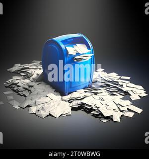 Huge overflow of mail envelopes stacked in a messy pile around a ...