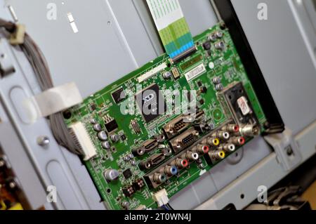 interior of LCD TV Television main board power circuit, wires ...