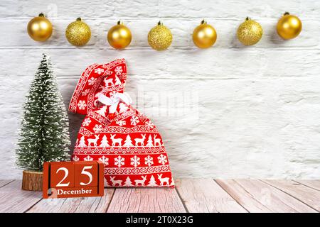 Festive gift box and wooden cubes with inscription For my best sister ...