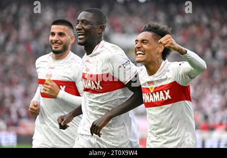 Goal celebration Serhou Guirassy VfB Stuttgart (09) with Deniz Undav VfB Stuttgart (26) MHPArena ...