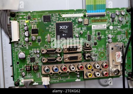 interior of LCD TV Television main board power circuit, wires ...