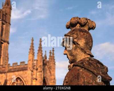 Statue of Roman Legionary, The Roman Baths, with Bath Abbey, Bath ...