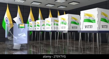 India - voting booths and ballot box - election concept - 3D ...