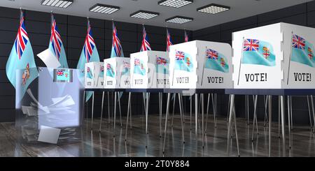 Fiji - voting booths and ballot box - election concept - 3D ...