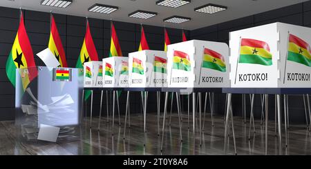 Ghana - voting booths and ballot box - election concept - 3D ...