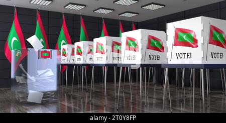 Maldives - voting booths and ballot box - election concept - 3D ...