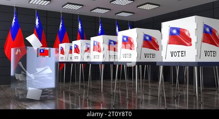 Taiwan - voting booths and ballot box - election concept - 3D ...