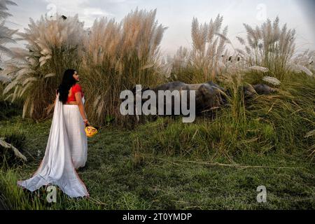 Fashion model, Rima Bhattacharya poses while wearing a traditional ...