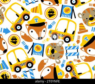 Cute wolf Seamless pattern. Cartoon Animals in forest background ...