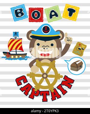 Cartoon funny monkey animal pirate seaman character with spyglass ...